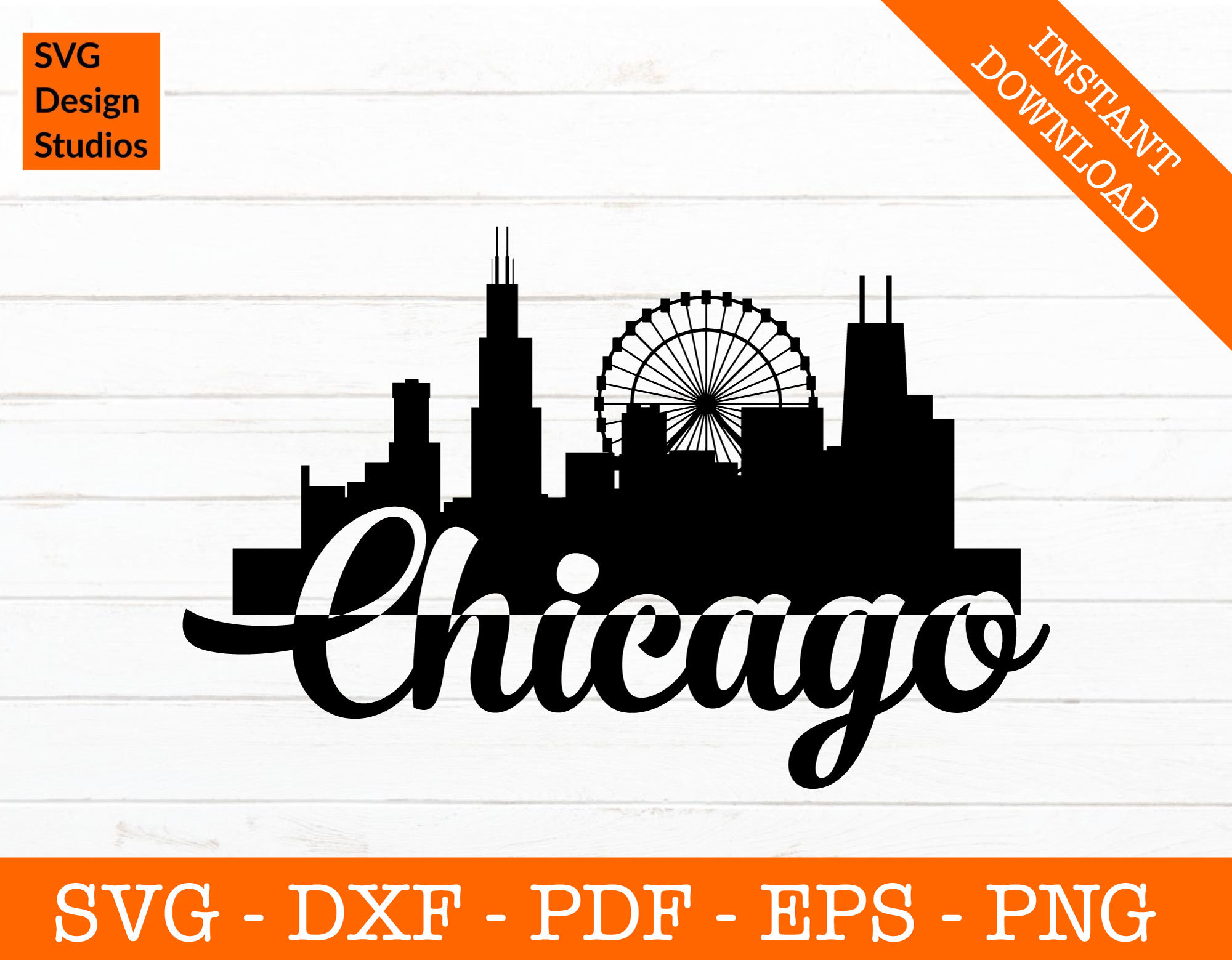 Chicago, Illinois Skyline Cityscape Silhouette Shadow SVG Cut File ...