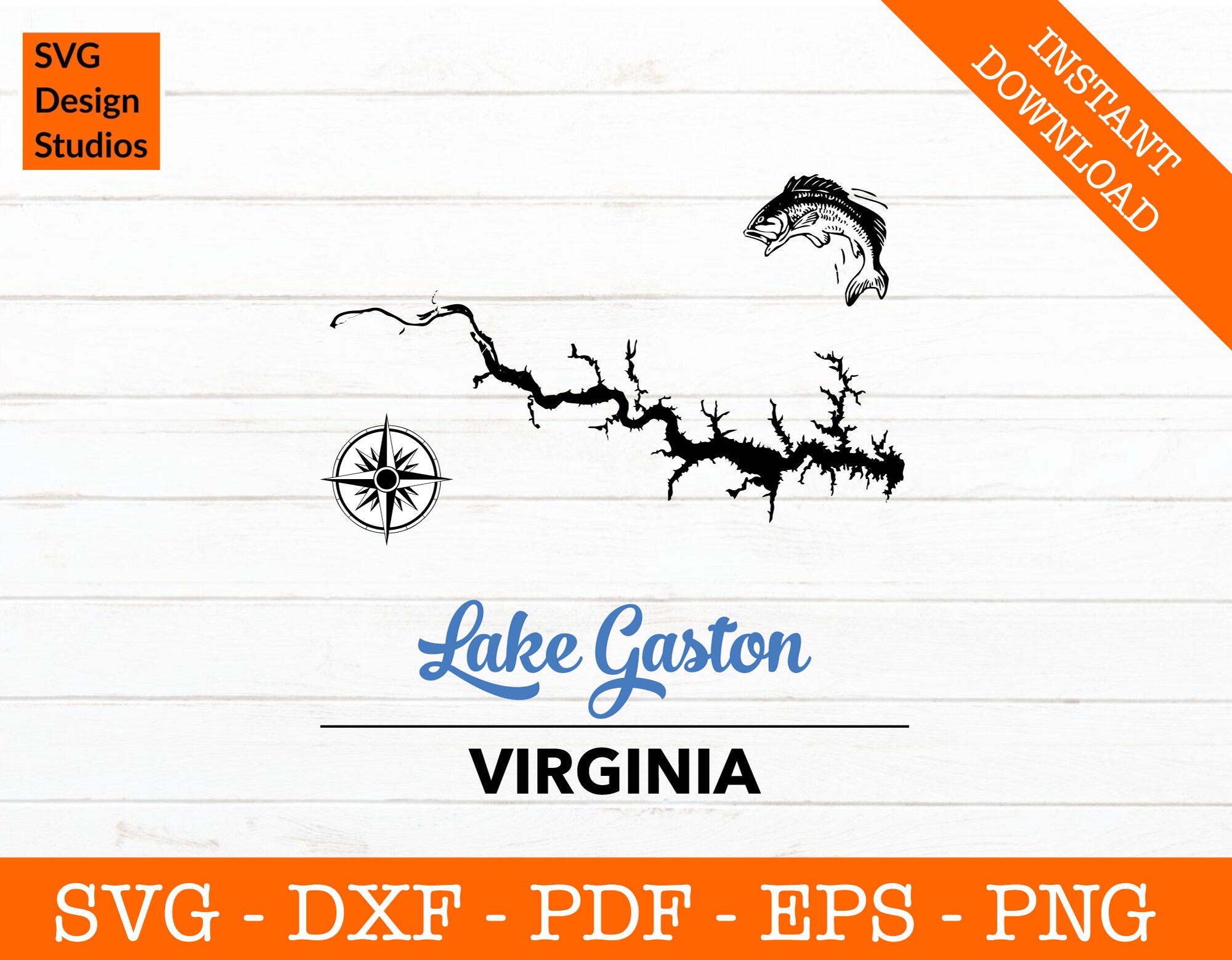 Lake Gaston Virginia Map Svg Bass Svg Compass Svg Cut File - Etsy