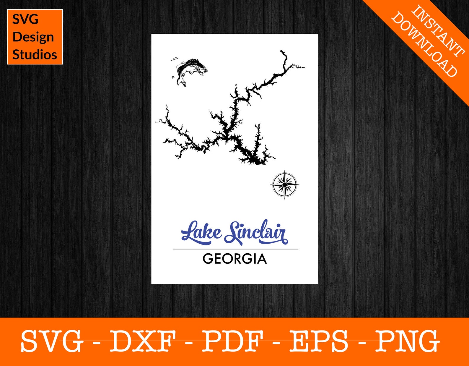 Lake Sinclair Georgia Printable Map Shape Svg Eps Dxf Png - Etsy