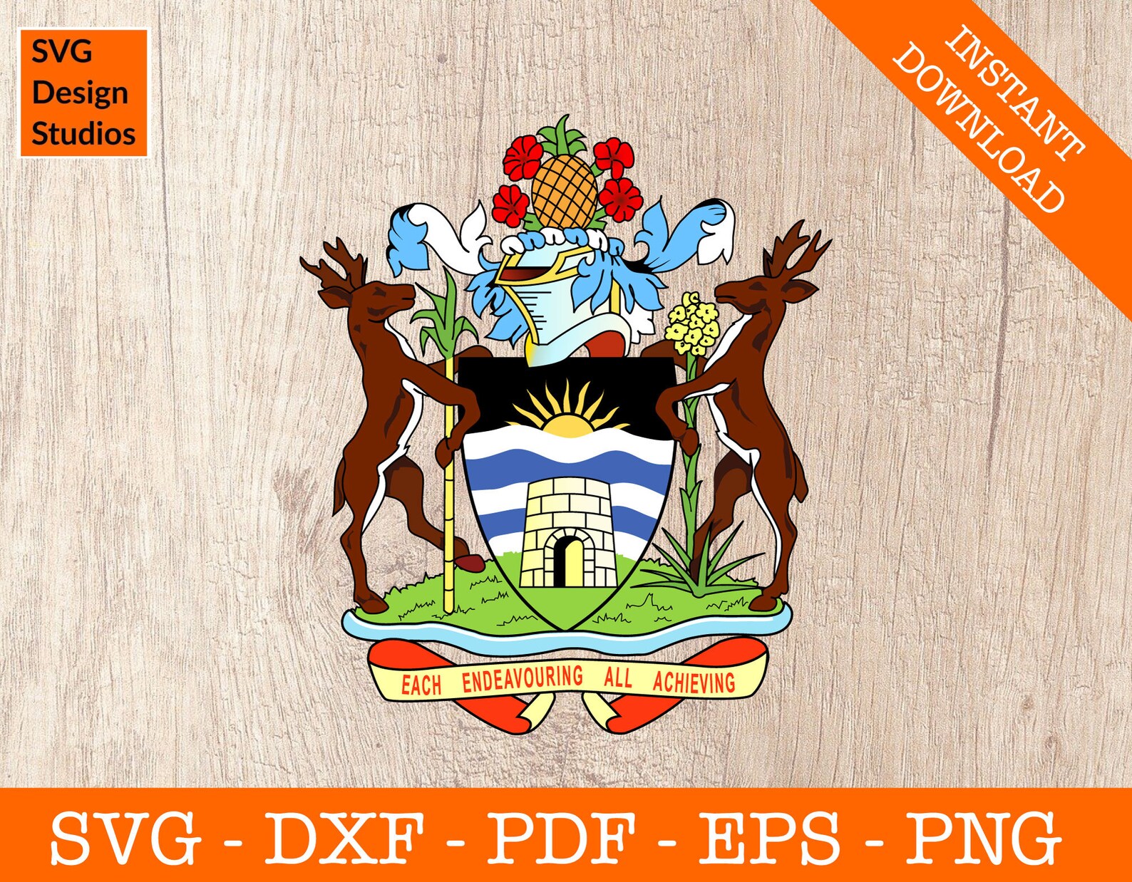 Antigua and Barbuda Island National Flag Coat of Arms Seal Clipart SVG ...