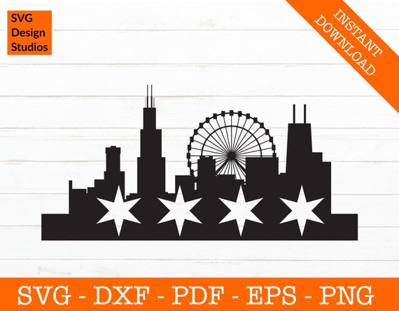 Chicago Svg Stars Svg Chicago Illinois Skyline Cityscape - Etsy