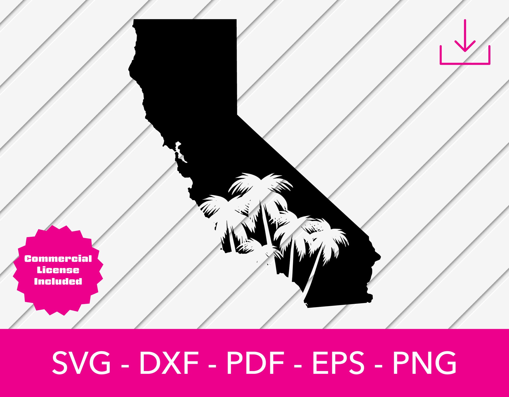 California Svg State Map With Palm Trees Svg California - Etsy