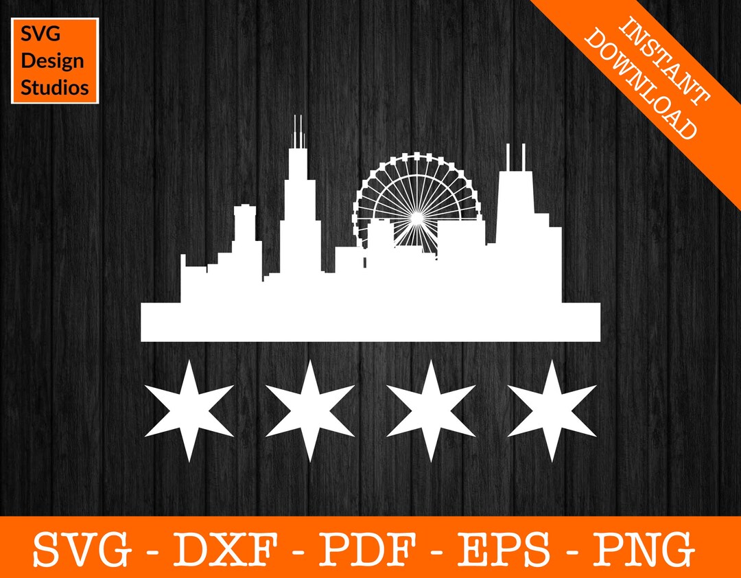 Chicago Svg, Stars Svg, Chicago, Illinois Skyline Cityscape Silhouette ...