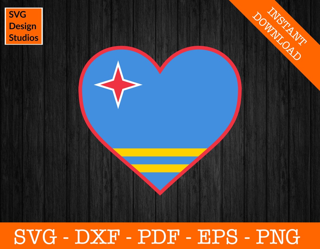 Aruba Heart Flag Svg, Aruba Island National Flag Clipart SVG - Cut File ...