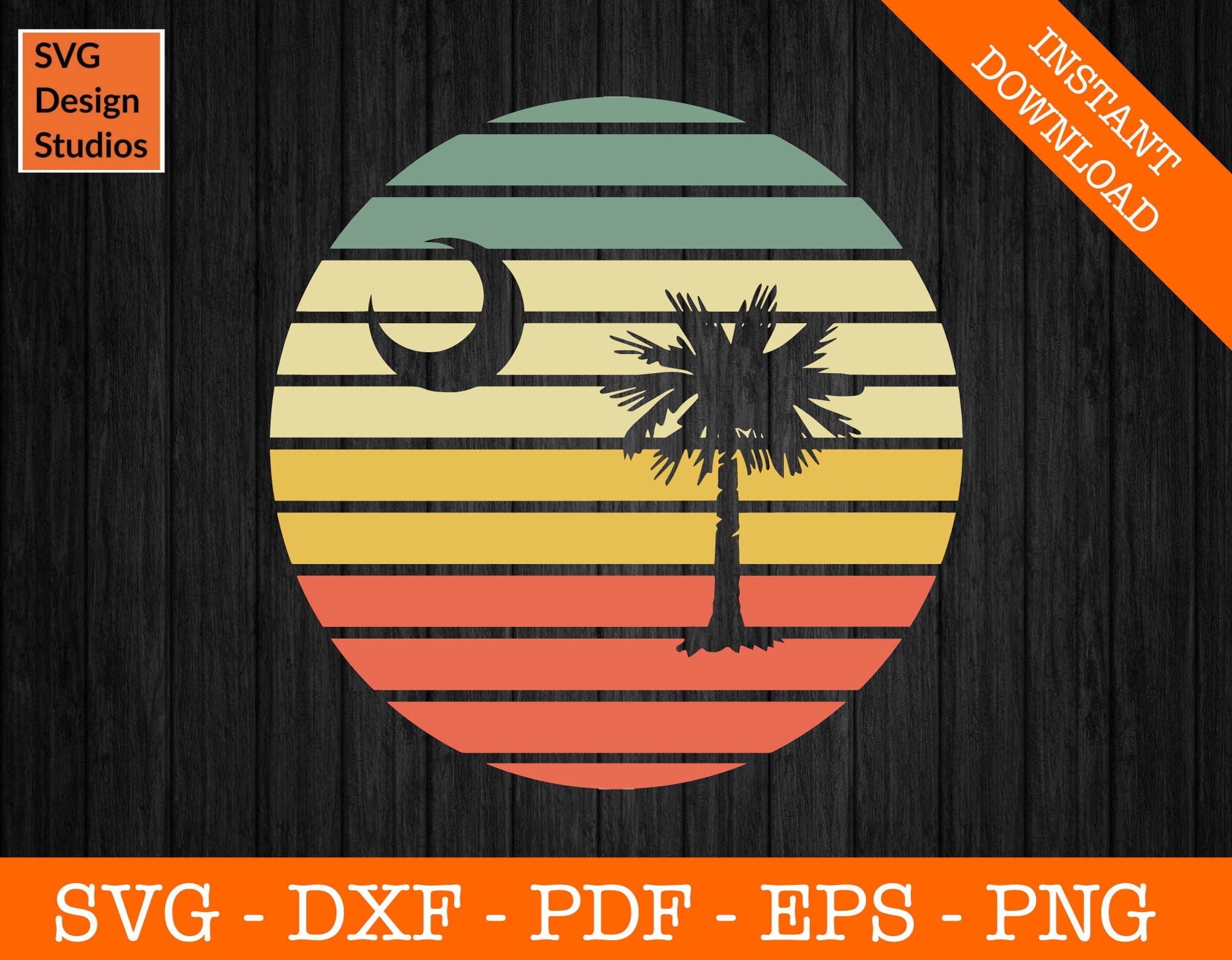 Retro South Carolina Svg Palm Tree and Moon Svg Clipart SVG | Etsy
