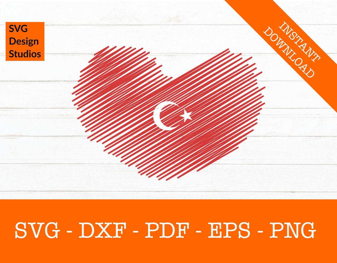 I Love Turkey Turkish Heart Flag Silhouette Shadow SVG Cut File - PNG ...