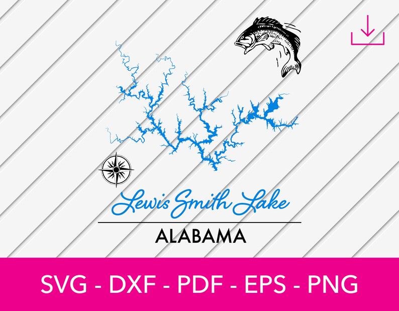 Lewis Smith Lake, Alabama Map Shape SVG Cut File - PNG - DXF - Cricut ...