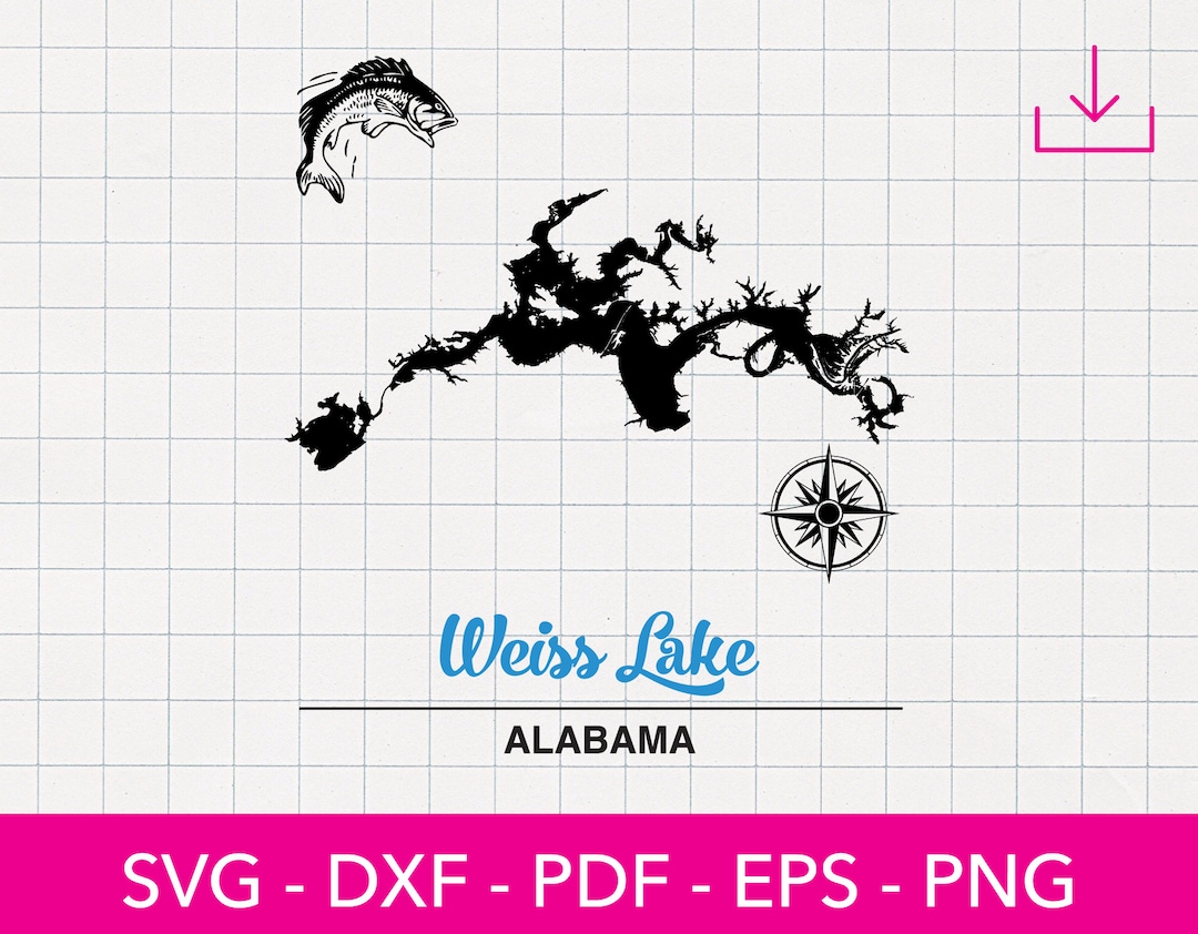 Weiss Lake, Alabama Map Shape SVG Cut File - PNG - DXF - Cricut ...