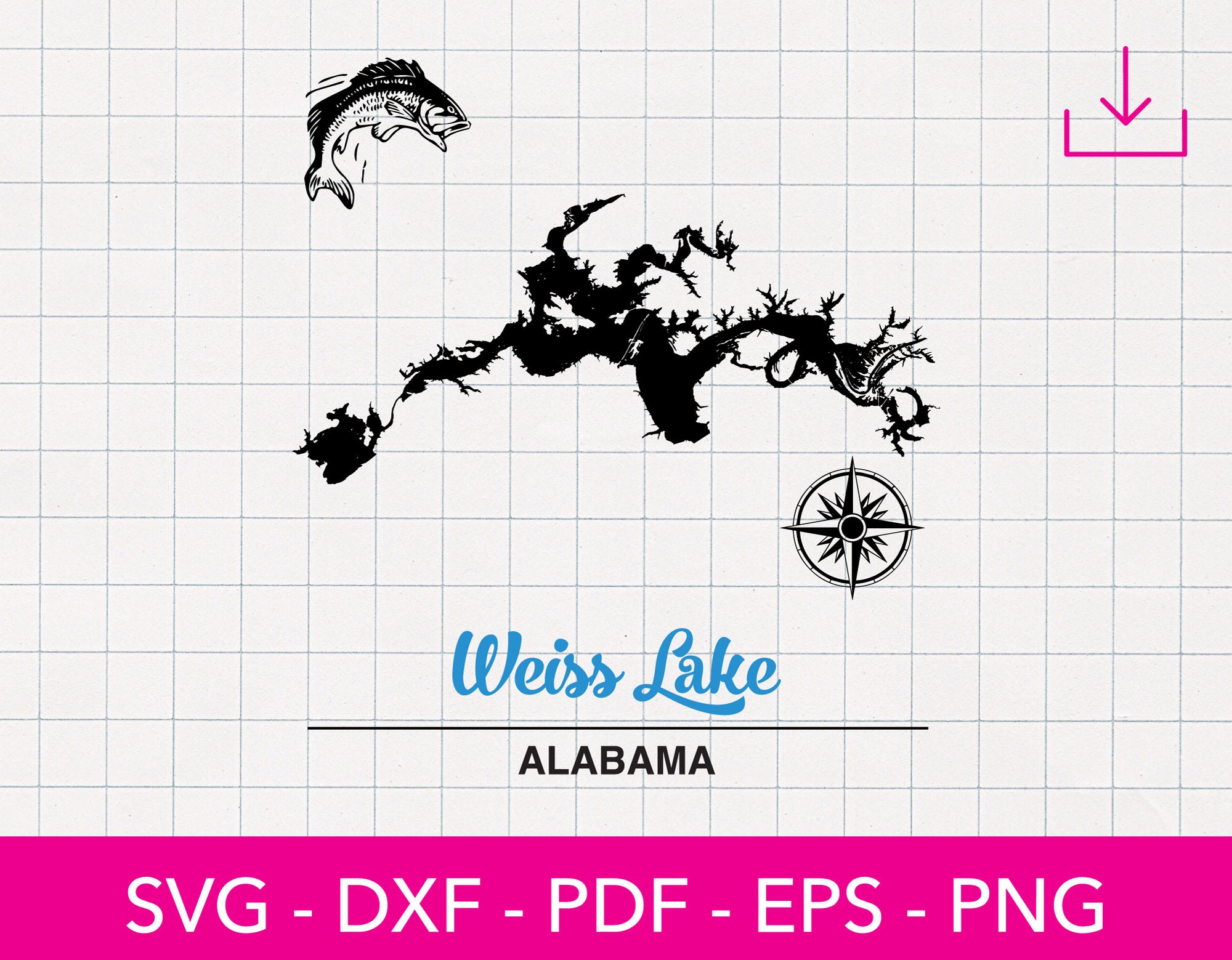 Weiss Lake Alabama Map Shape SVG Cut File PNG DXF - Etsy