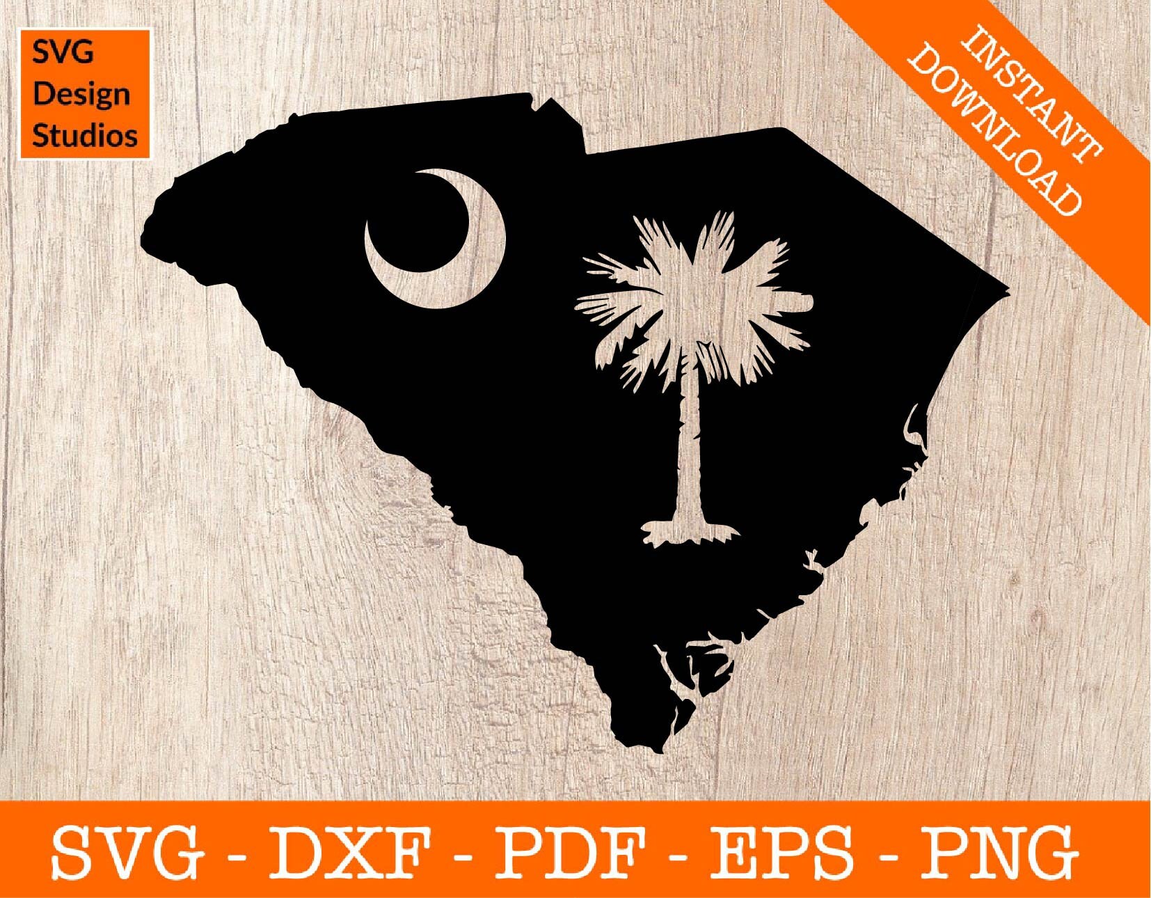 South Carolina Map Svg Palm Tree and Moon Svg Clipart SVG | Etsy