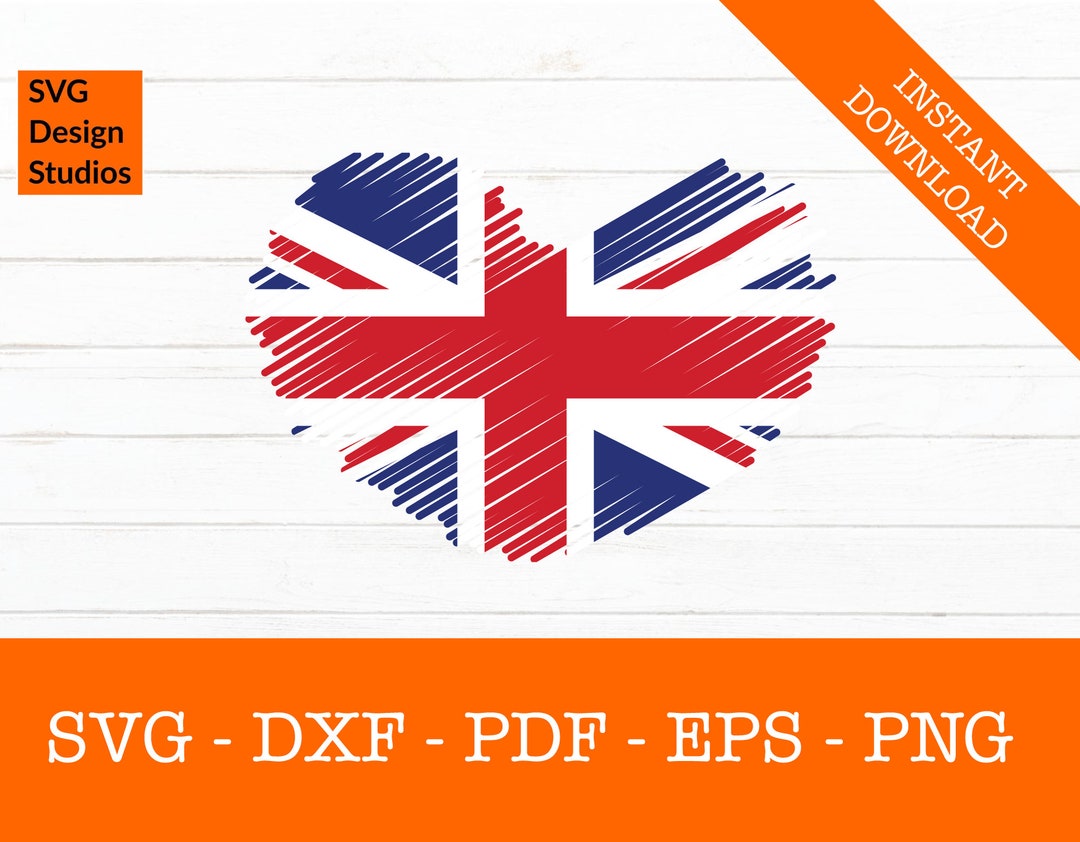 I Love UK Heart Union Jack British Flag England Flag Silhouette Shadow ...