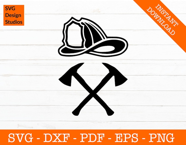 Fireman Hat Firefighter Helmet Axes Logo Silhouette SVG Cut | Etsy