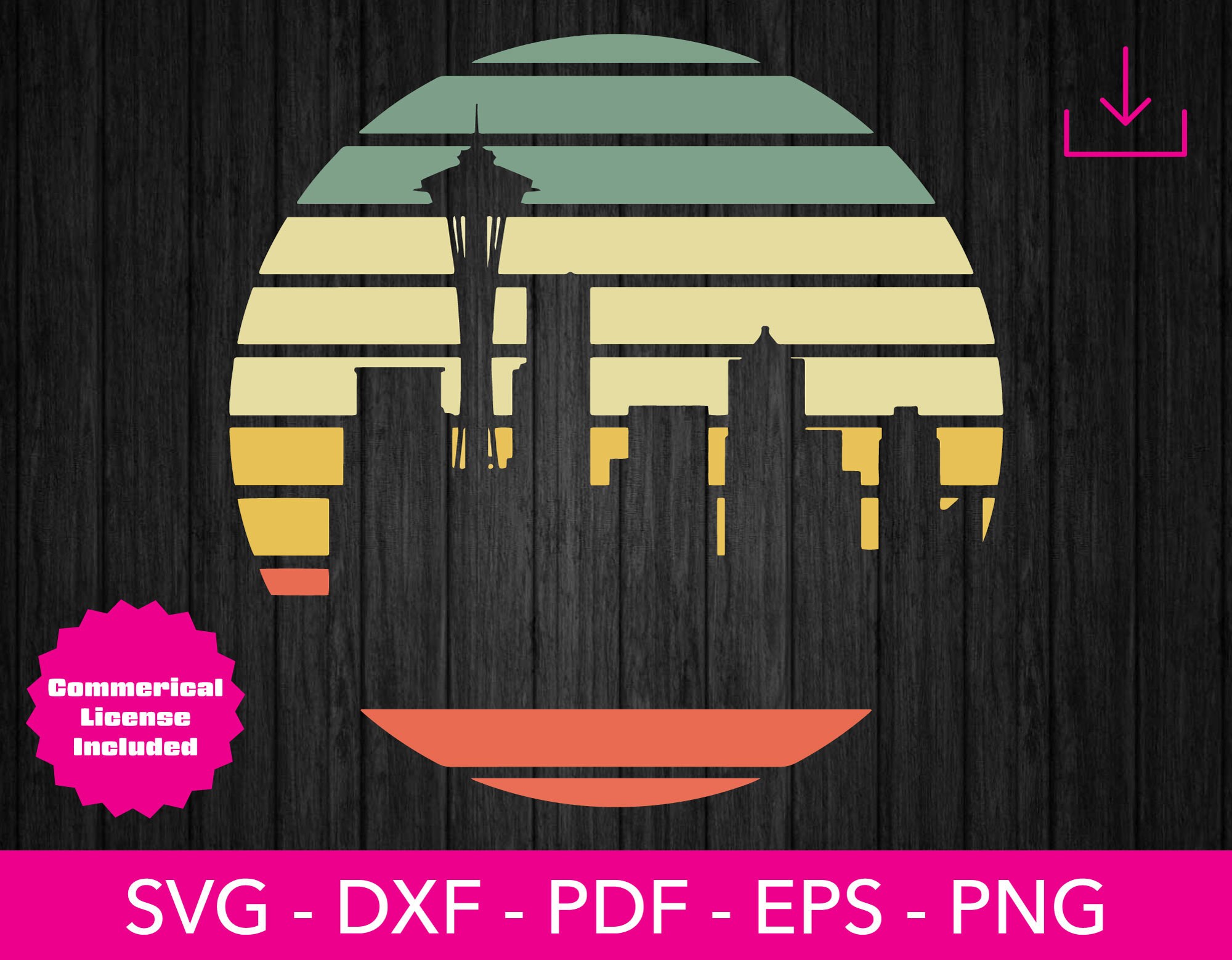 Retro Seattle Svg Seattle Skyline Svg Cityscape Silhouette - Etsy Ireland