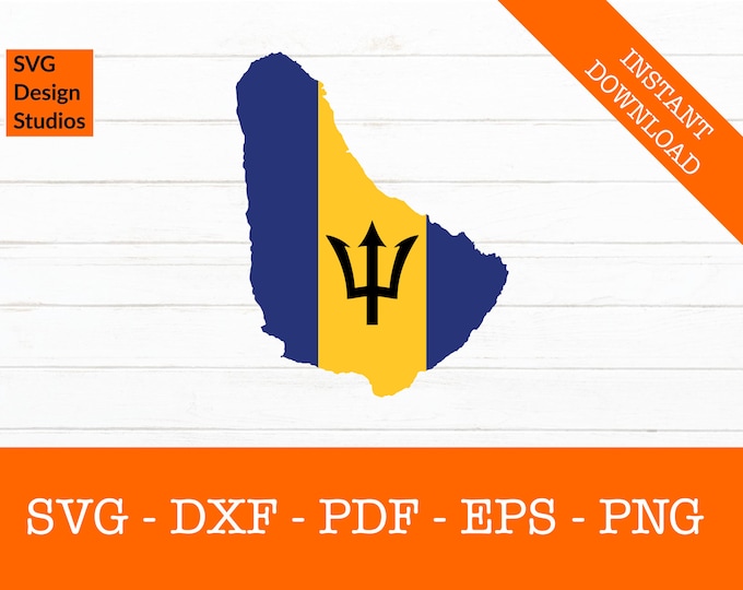Barbados Flag SVG, Barbados Island Map Flag Outline Cut File PNG DXF ...