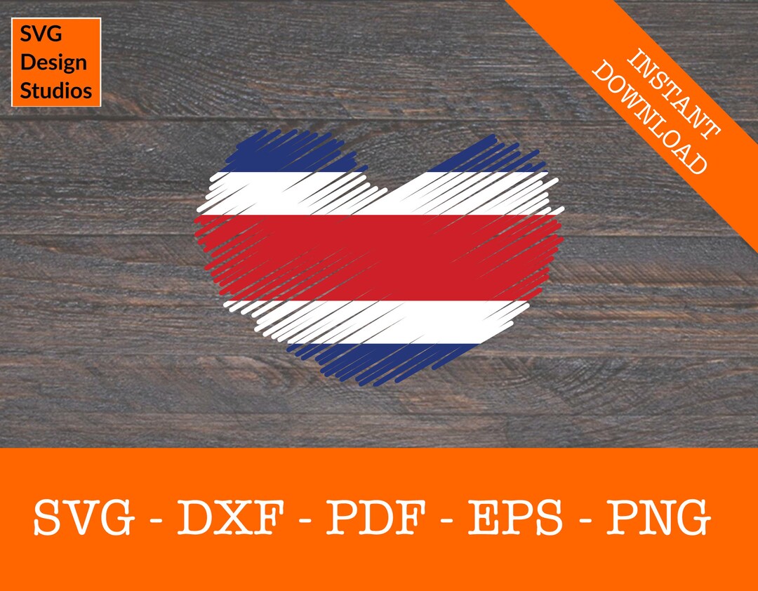 I Love Costa Rica Costa Rican Heart Flag Silhouette Shadow SVG Cut File ...