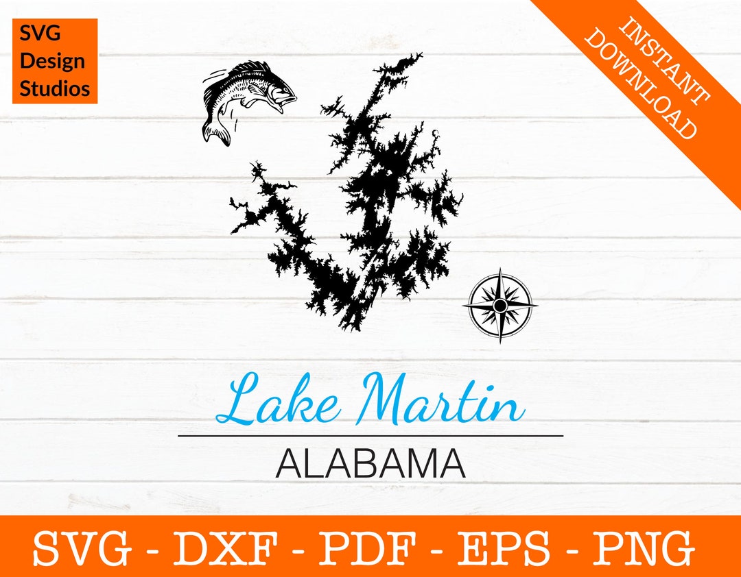 Lake Martin Svg, Lake Martin, Alabama Map Shape SVG Cut File - PNG ...
