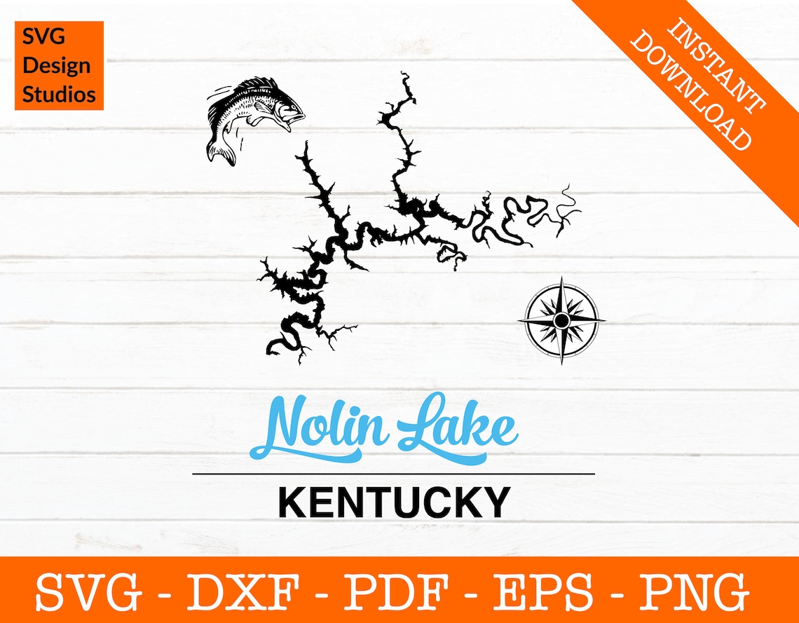 Nolin Lake, Kentucky Map, Bass Svg, Largemouth Svg, Compass Svg, Cut ...