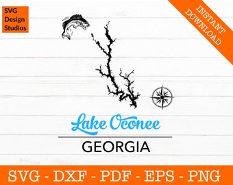 Lake Sinclair Georgia Map Shape Silhouette Svg Png Dxf Pdf Eps - Etsy