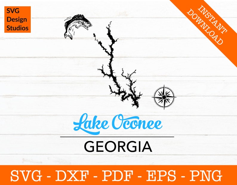 Lake Oconee Svg Georgia Map Shape SVG Bass Svg Compass Svg - Etsy