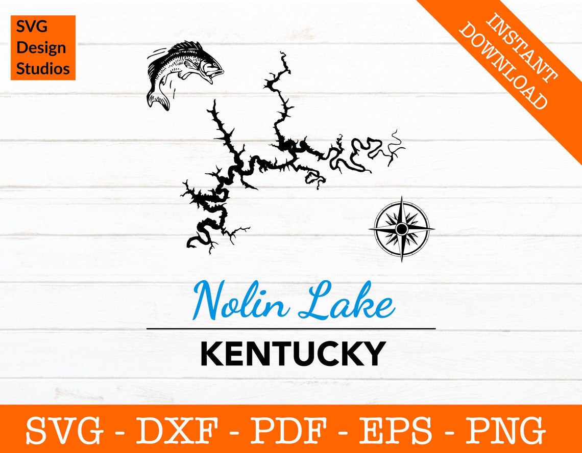 Nolin Lake Kentucky Map With Compass and Bass SVG Cut File - Etsy