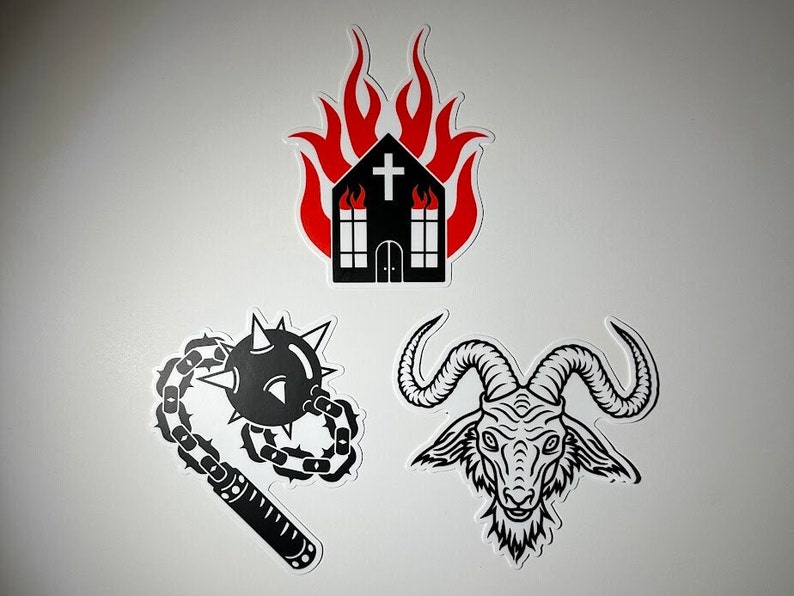 Holographic Gothic Stickers Baphomet, Medieval Flail, and Burning ...