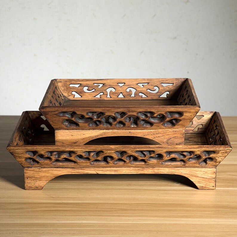 Vintage Wooden Tea Tray, Hand-carved Serving Tray, Bathroom Decor ...