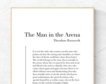 Man in the Arena: Theodore Roosevelt Inspirational Quote Art - Etsy