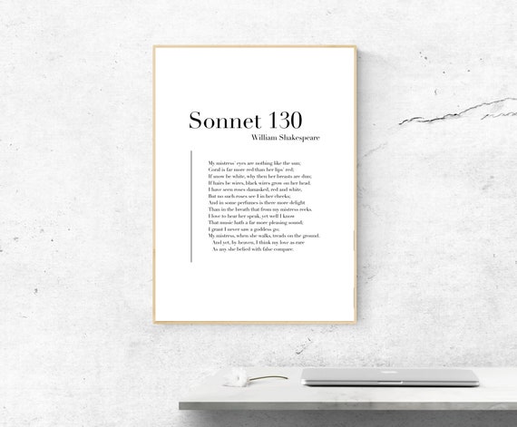 Sonnet 130 by William Shakespeare Poetry Printable Poster | Etsy