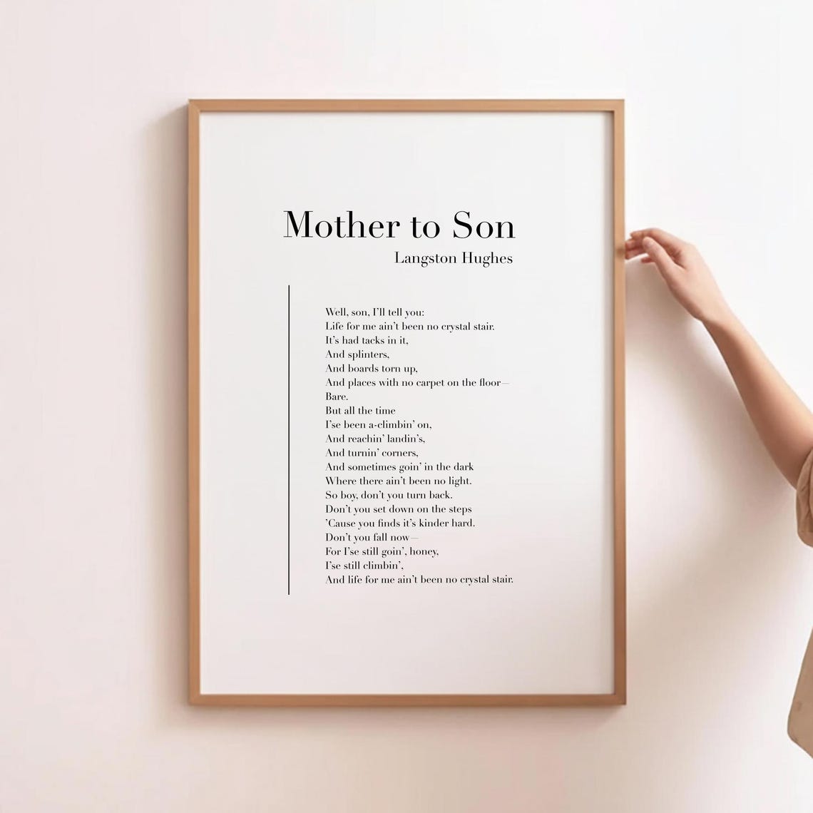 Mother to Son by Langston Hughes - Poetry Art Print, Literature Wall ...