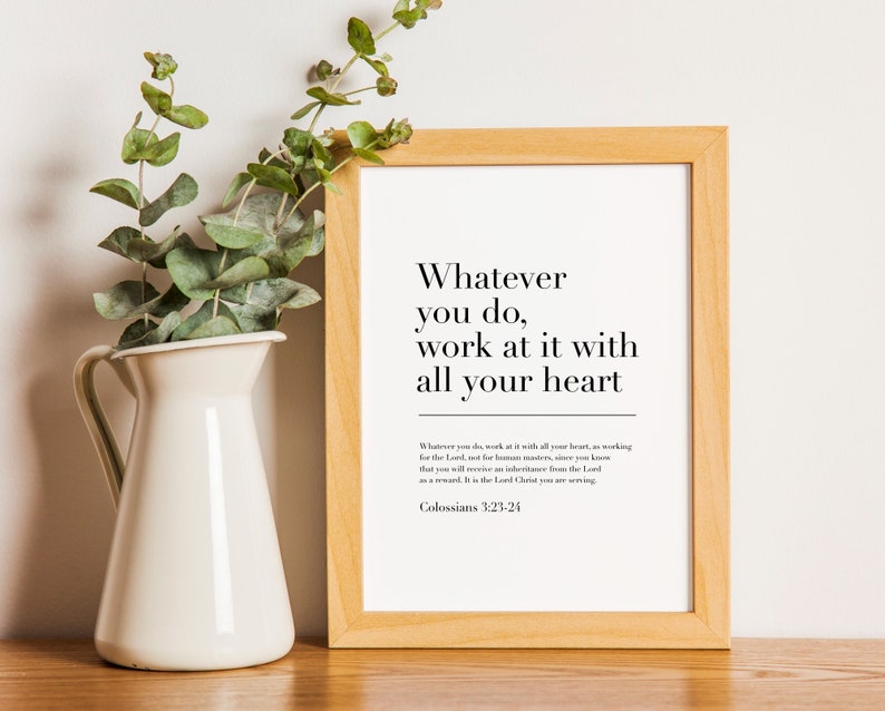 Colossians 3:23-24 Bible Verse Print - Christian Art Print, Scripture ...
