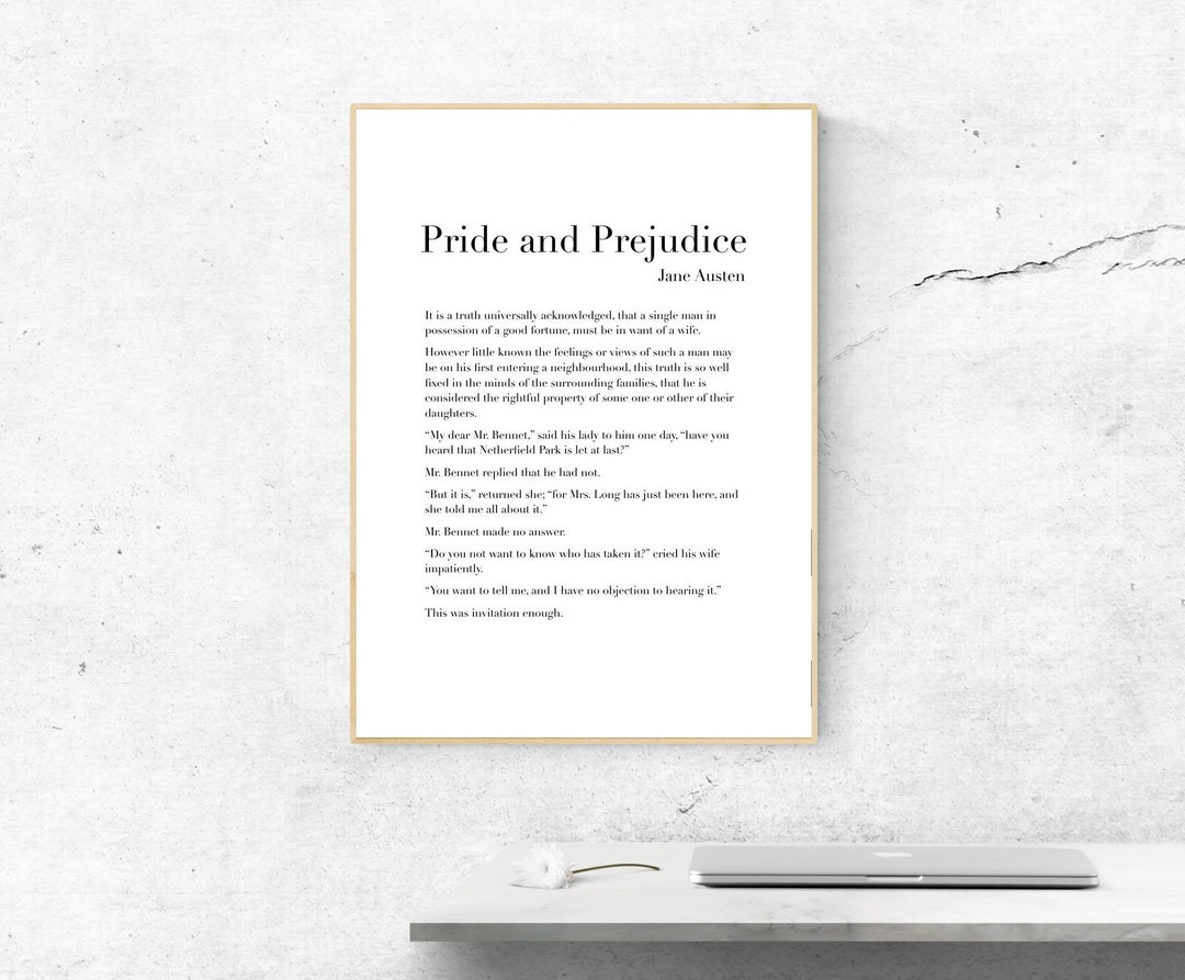 Pride and Prejudice by Jane Austen - First Page - Book Printable Poster ...