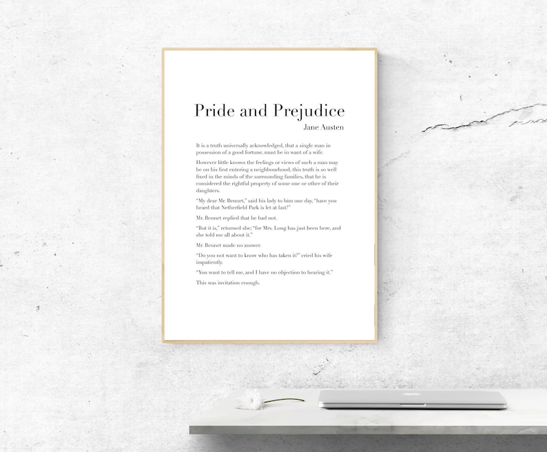 Pride and Prejudice by Jane Austen First Page Book - Etsy