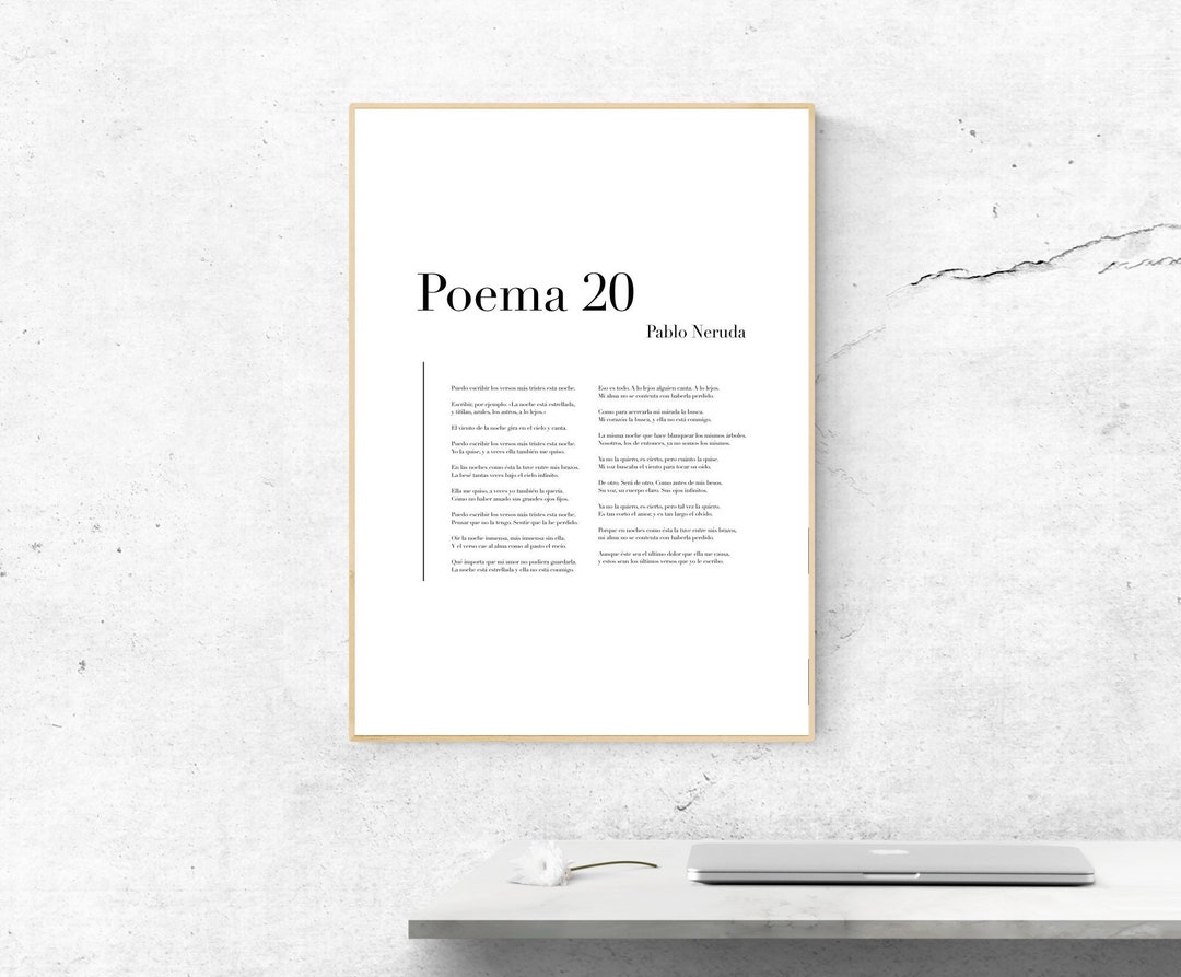 Poema 20 De Pablo Neruda - Spanish Poetry Art Print, Literature Wall ...