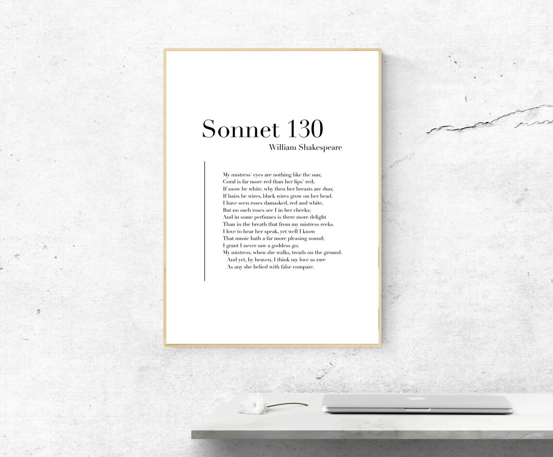 Sonnet 130 by William Shakespeare - Poetry Art Print, Literature Wall ...
