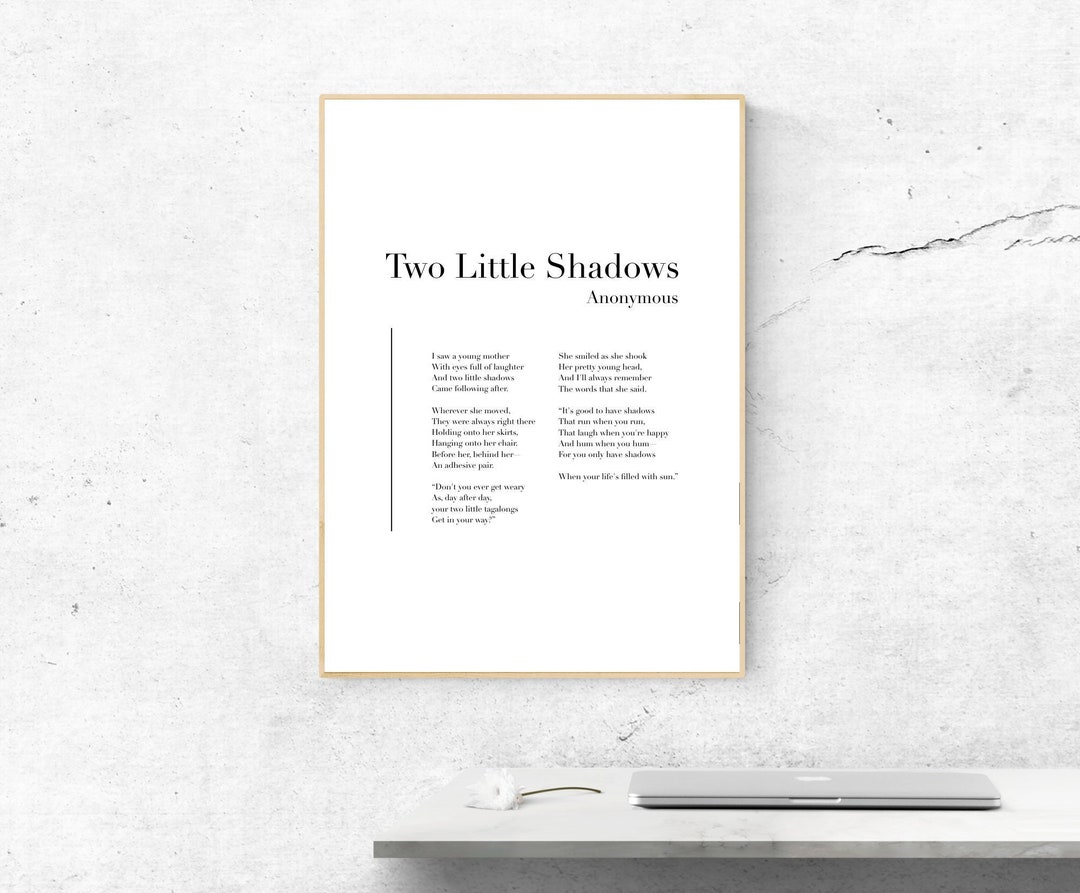 Two Little Shadows Poetry Art Print, Literature Wall Art, Poem Physical ...