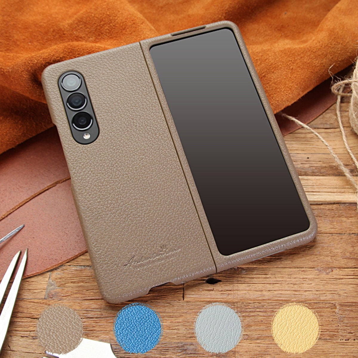 Galaxy Z Fold 4 Leather Case Goat Skin - Etsy