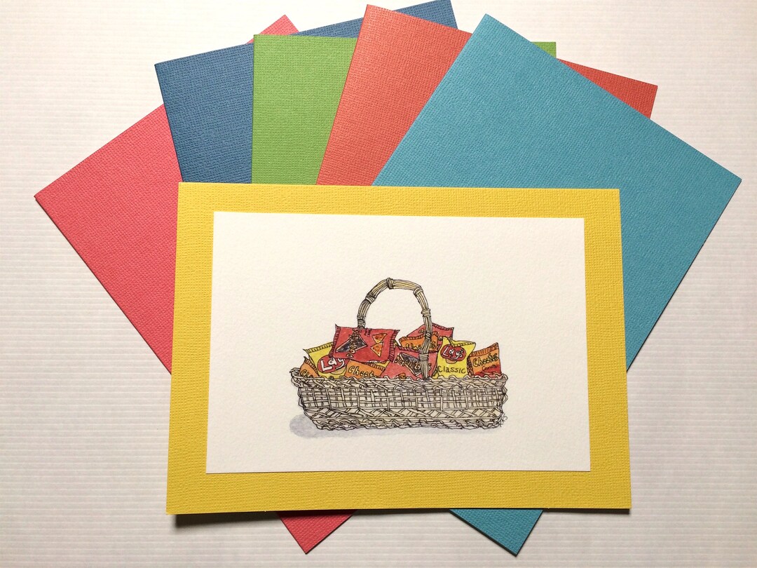 Basket of Chips Greeting Card, Hand Drawn/hand Painted, Any Occasion ...