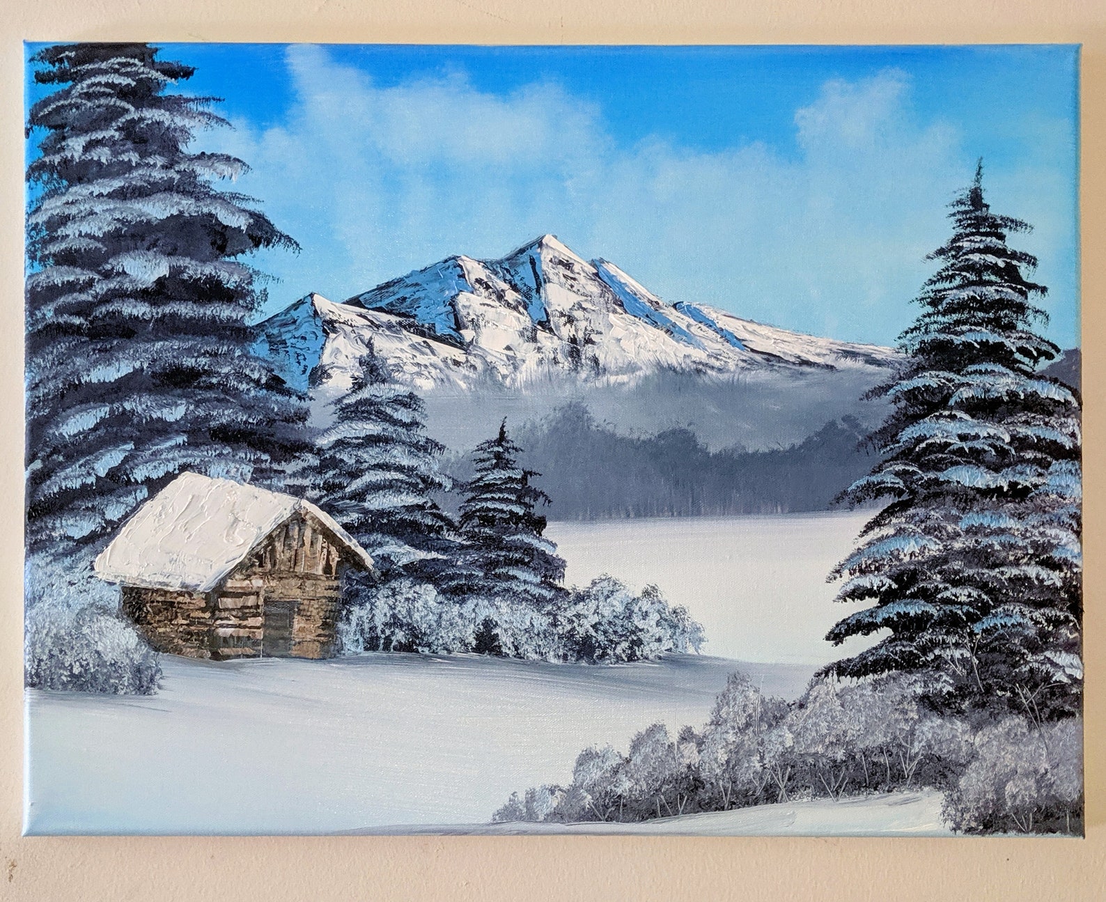 Bob Ross-Style Winter Scene Oil Painting Hand Painted on | Etsy
