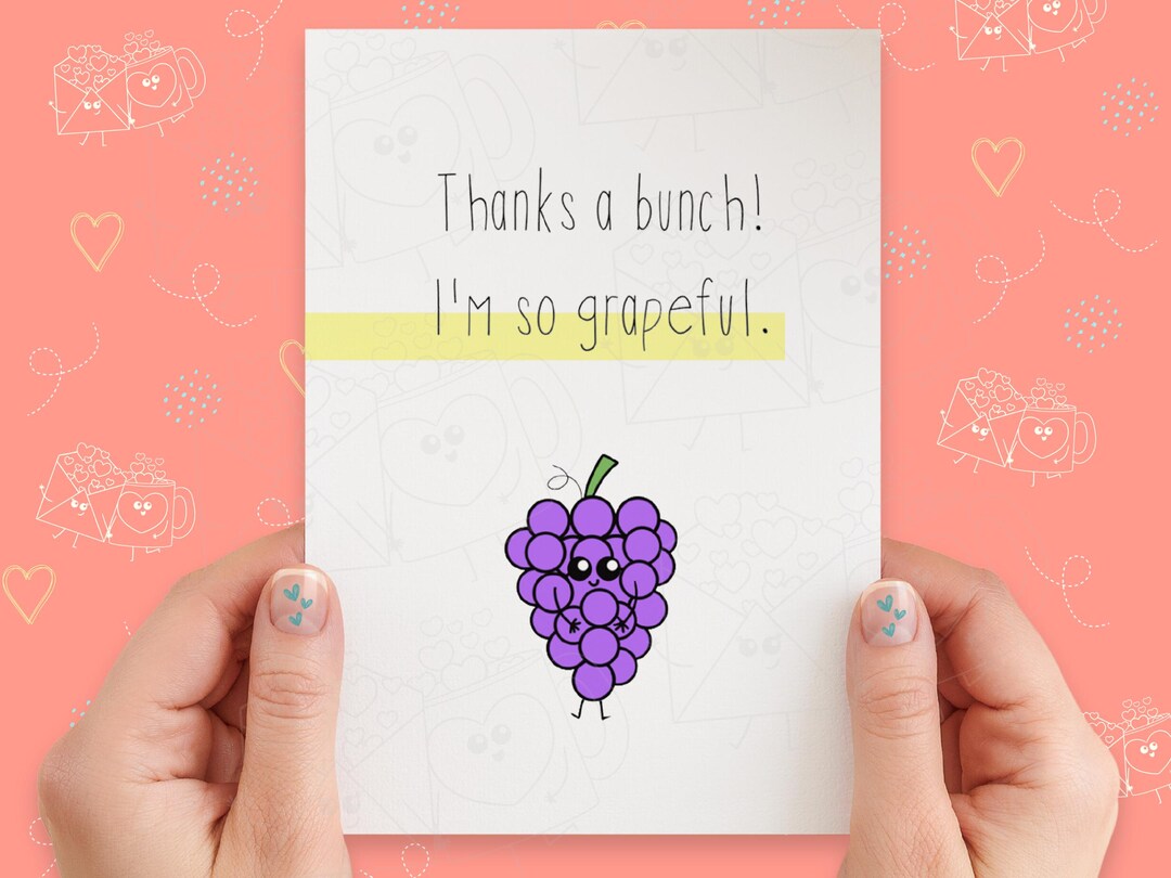 Thanks A Bunch Grapes Card | Thank You Card | Funny Pun Card | Cute ...