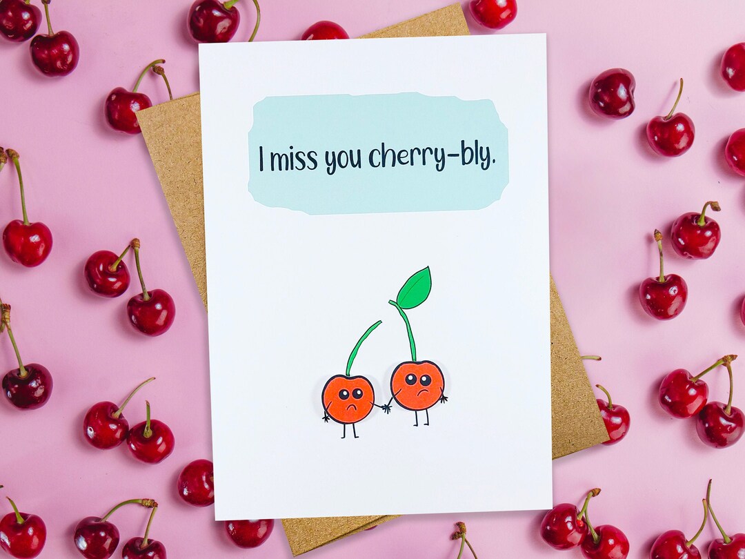 Miss You Cherry-bly Card I Miss You Card Pun Card Handmade Greeting ...