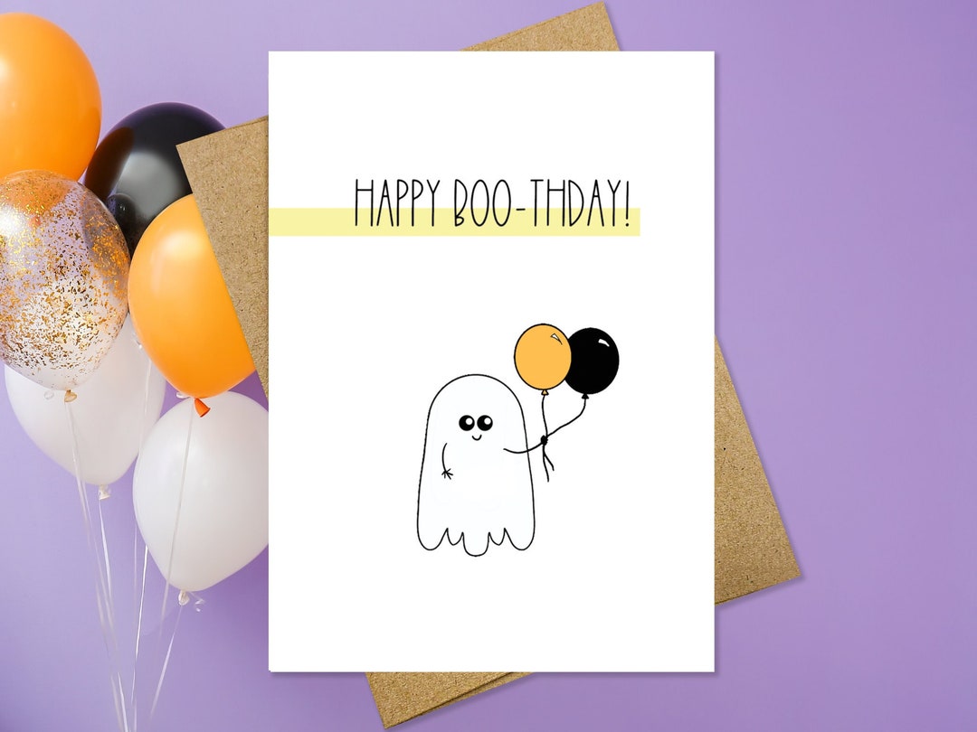 Happy Boo-thday Cute Ghost Halloween Birthday Card Funny Pun - Etsy