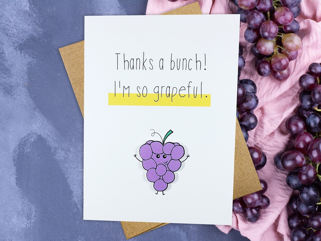 Thanks A Bunch Grapes Card Thank You Card Funny Pun Card Cute Thank You ...