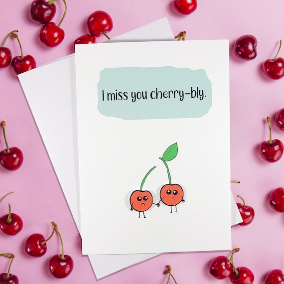 Miss You Cherry-bly Card I Miss You Card Pun Card | Etsy