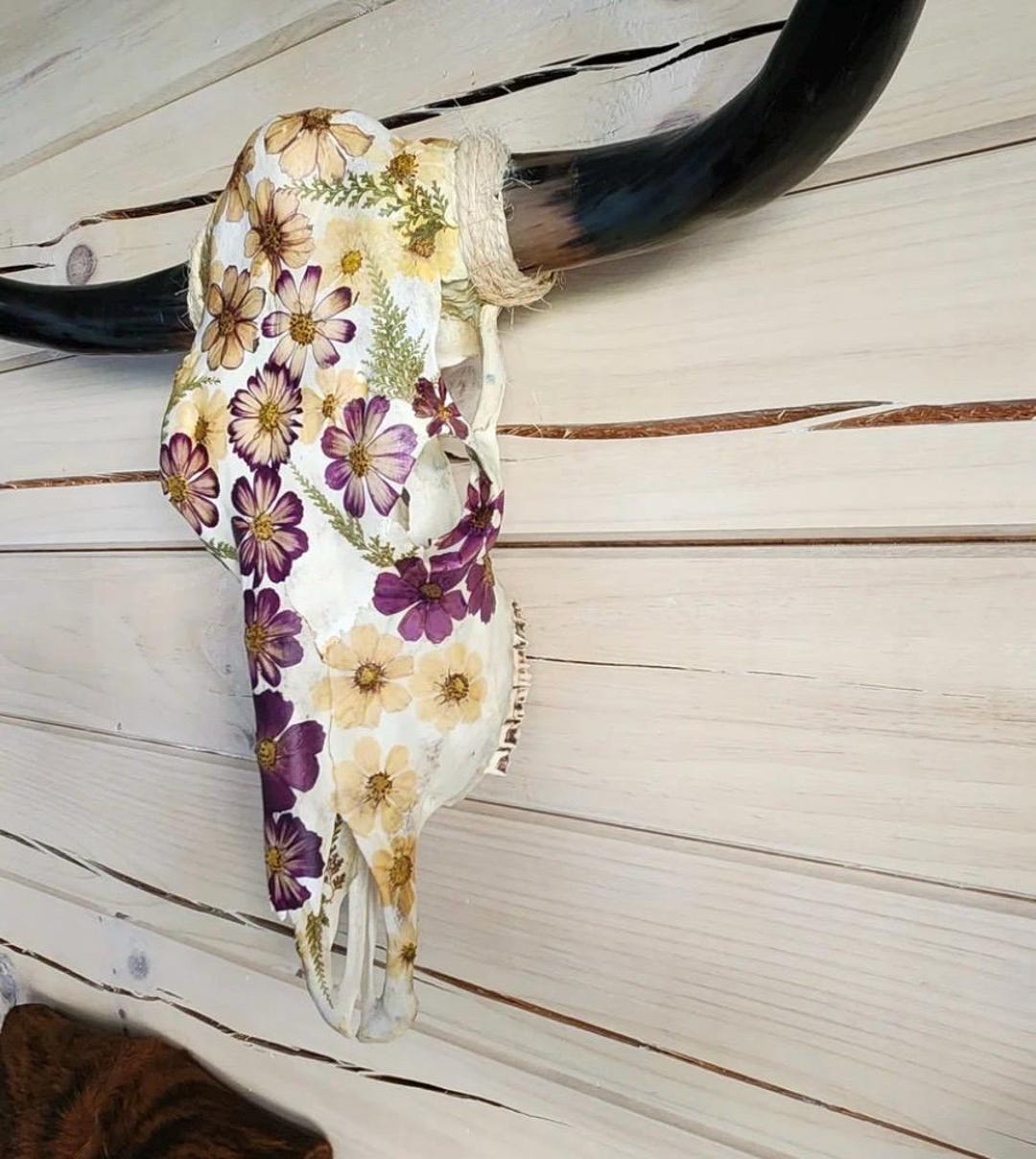 CUSTOM* Pressed Floral Real Cow Skull ,bouquet Preservation,wedding ...