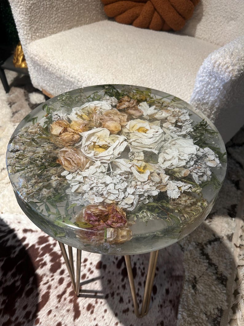 CUSTOM* Floral Epoxy Side Table ,bouquet Preservation,wedding Flower ...