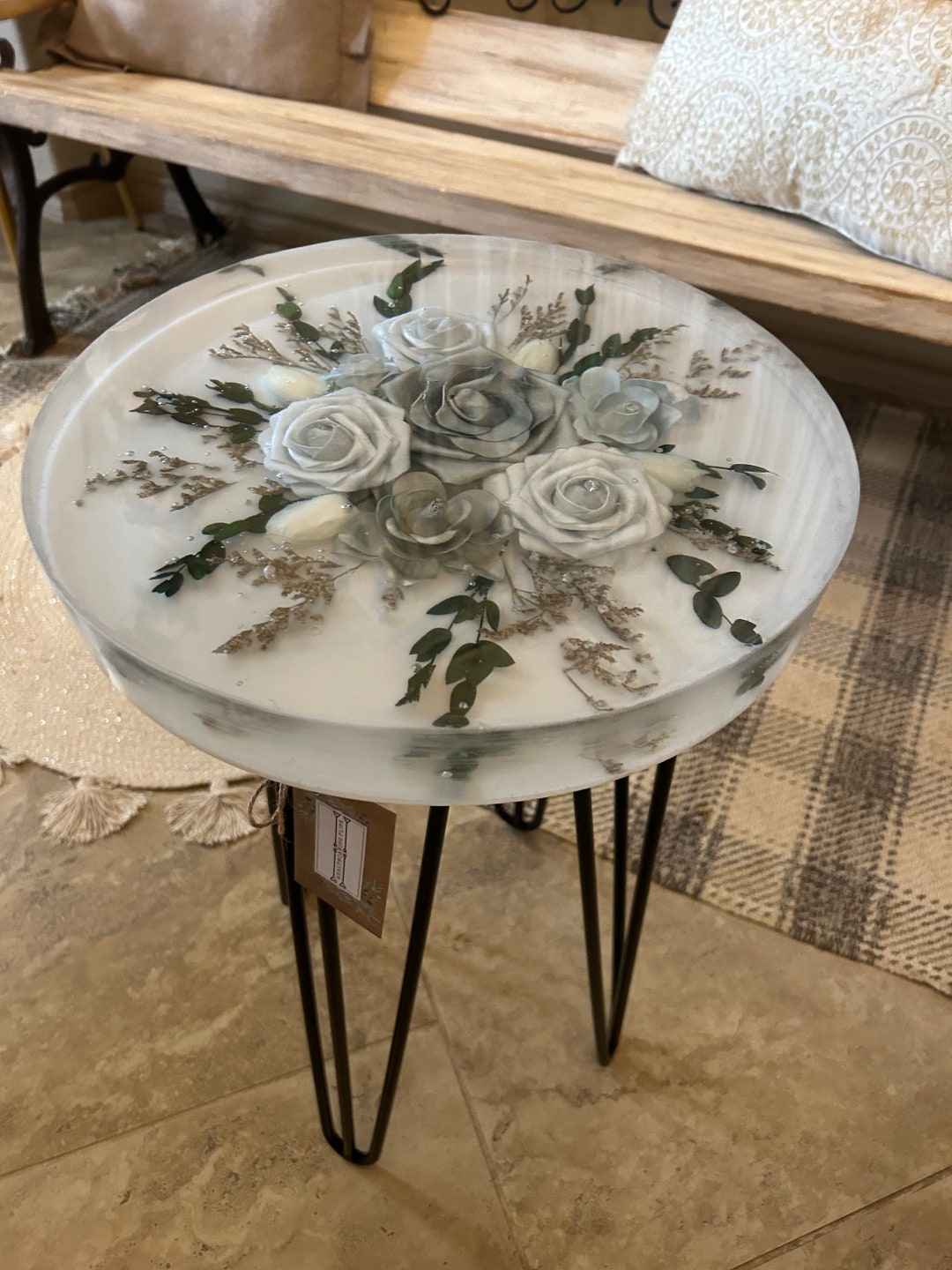 CUSTOM Floral Epoxy Side Table ,bouquet Preservation,wedding Flower ...