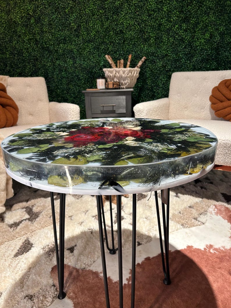CUSTOM* Extra Large 24” Floral Epoxy Table ,bouquet Preservation ...