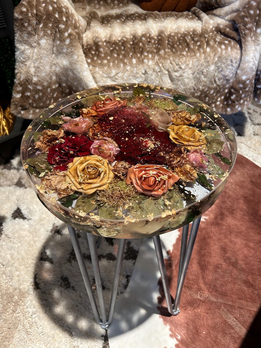 CUSTOM Floral Epoxy Side Table ,bouquet Preservation,wedding Flower ...
