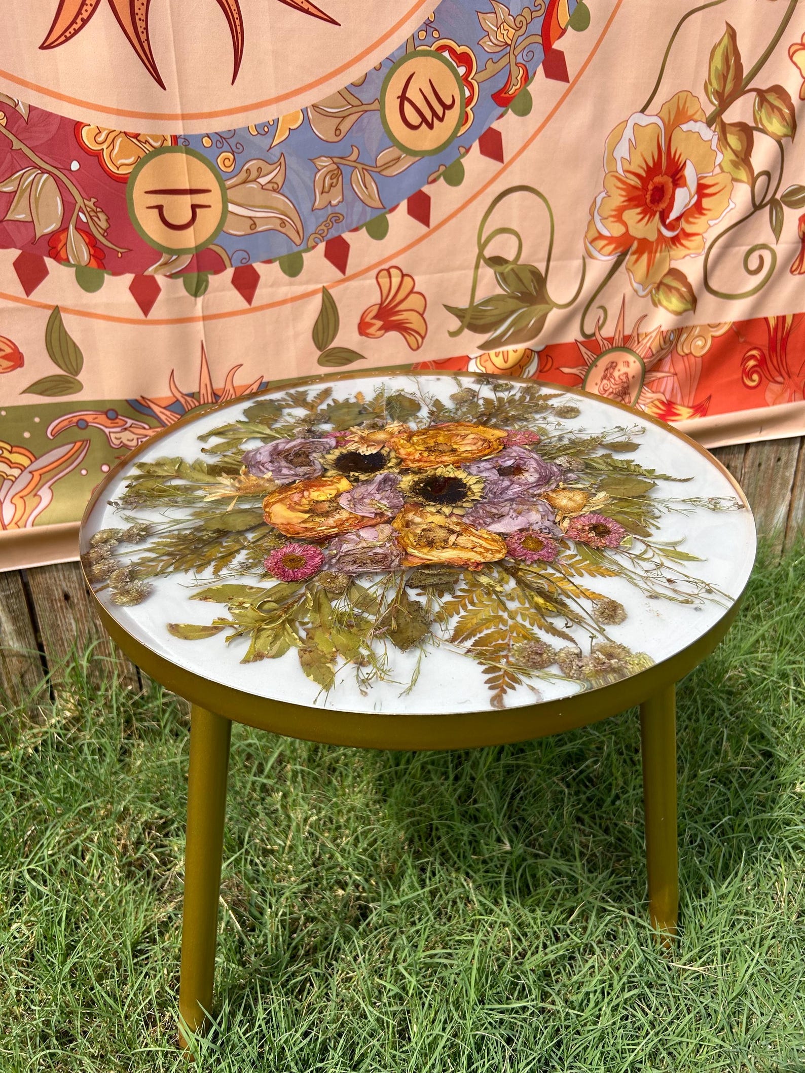 CUSTOM* Metal Rimmed Epoxy Side Table | Bouquet Preservation| Wedding ...