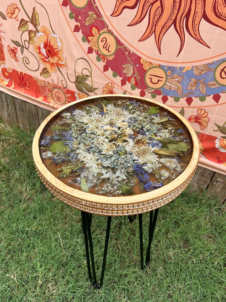 CUSTOM* Floral Wooden Beaded Side Table ,bouquet Preservation,wedding ...